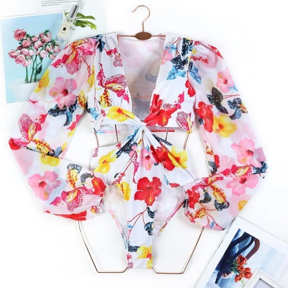 Swim | Puff Long Sleeves Swimsuit Beach Cut Out Monokini Swimwear ...
